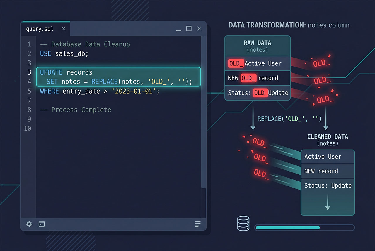 MySQL Remove String from Column | how7o